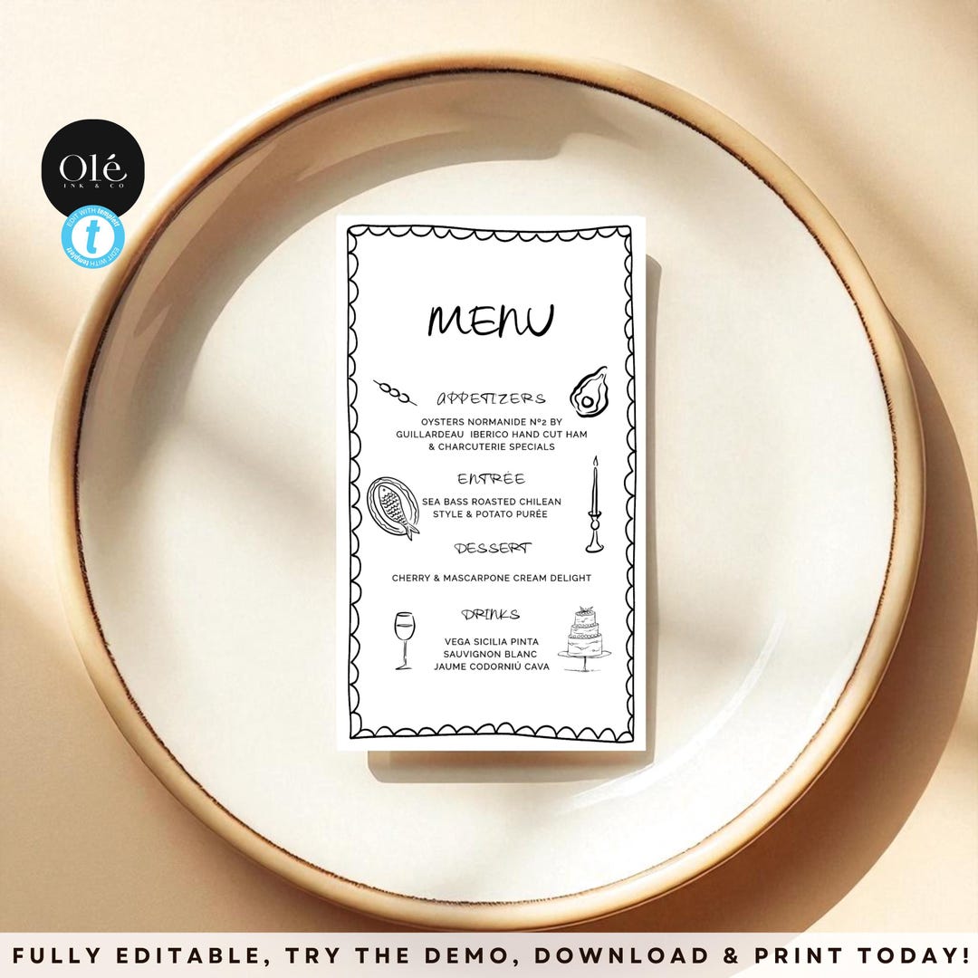 Handwritten Menu Card Template (digital Download) - Etsy