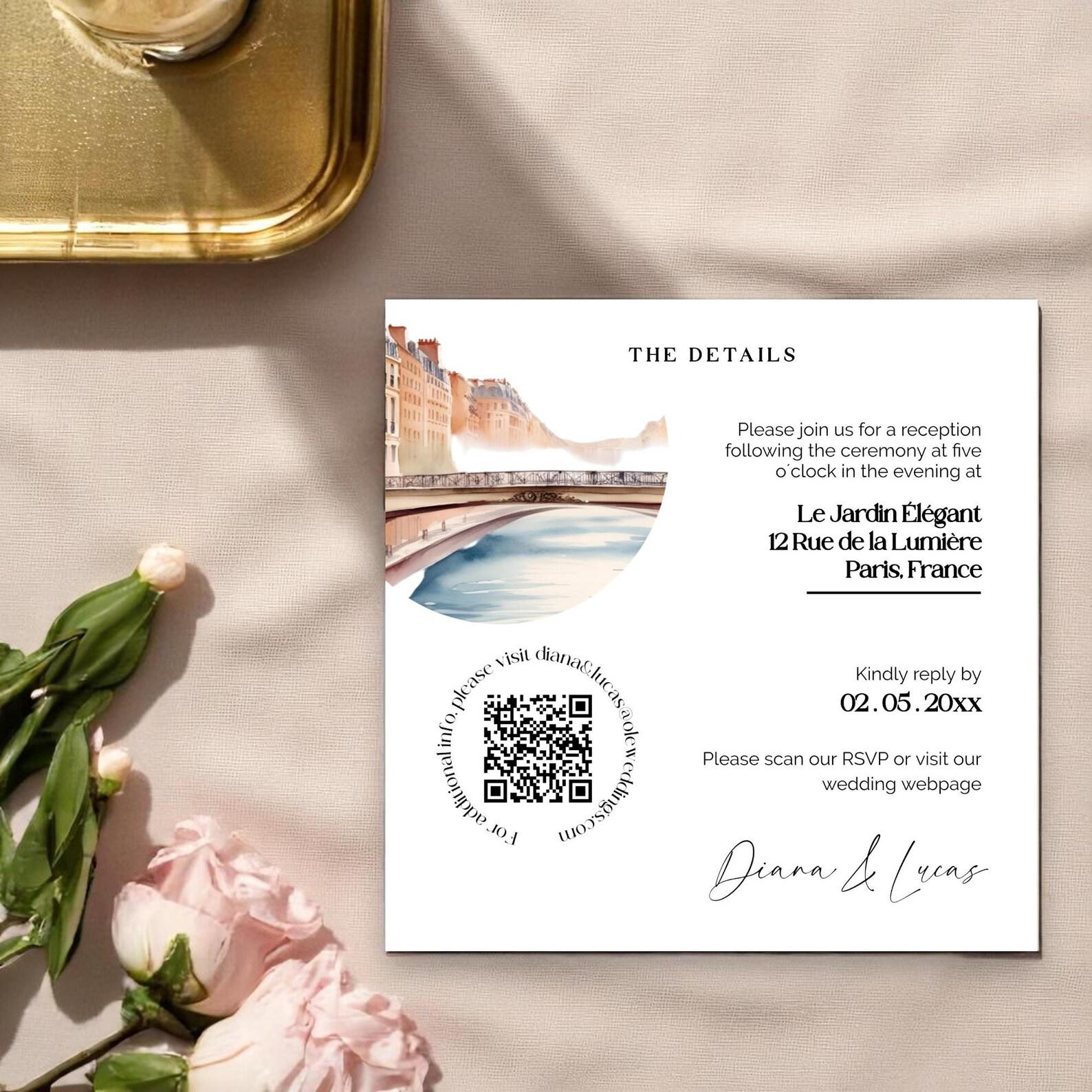 Paris Wedding Invitation – Watercolor France Destination Wedding ...