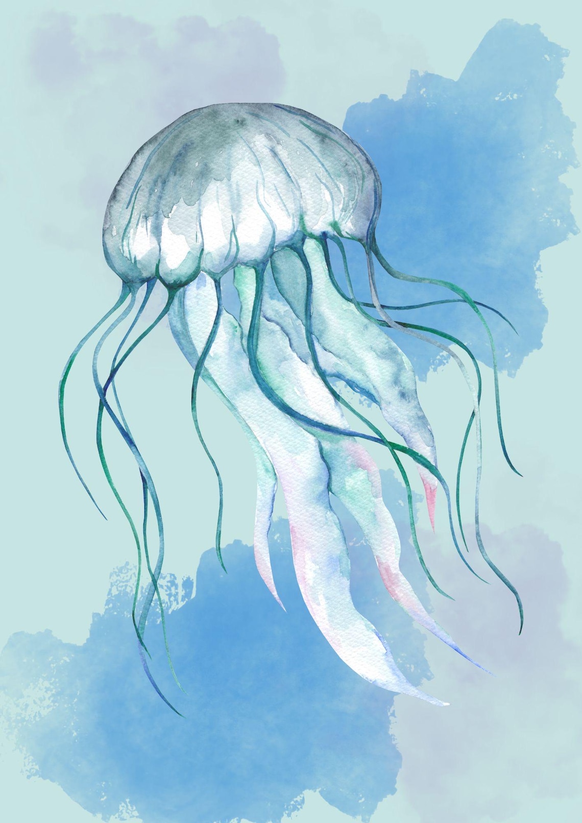 Watercolor Jellyfish Digital Download Tranquil Ocean Art - Etsy