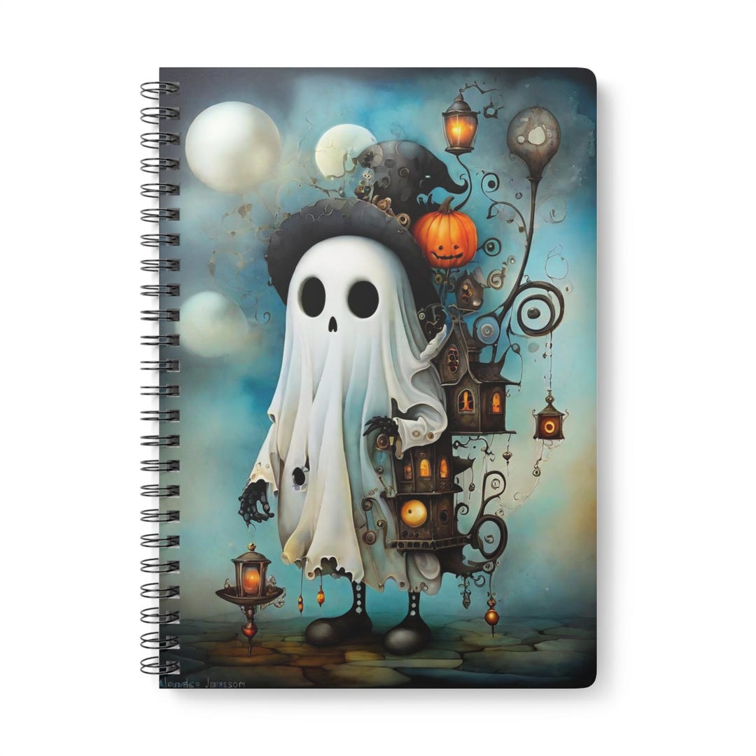 Notebook, Cute Ghost Cartoon Like, Halloween Journal, A5 Planner ...