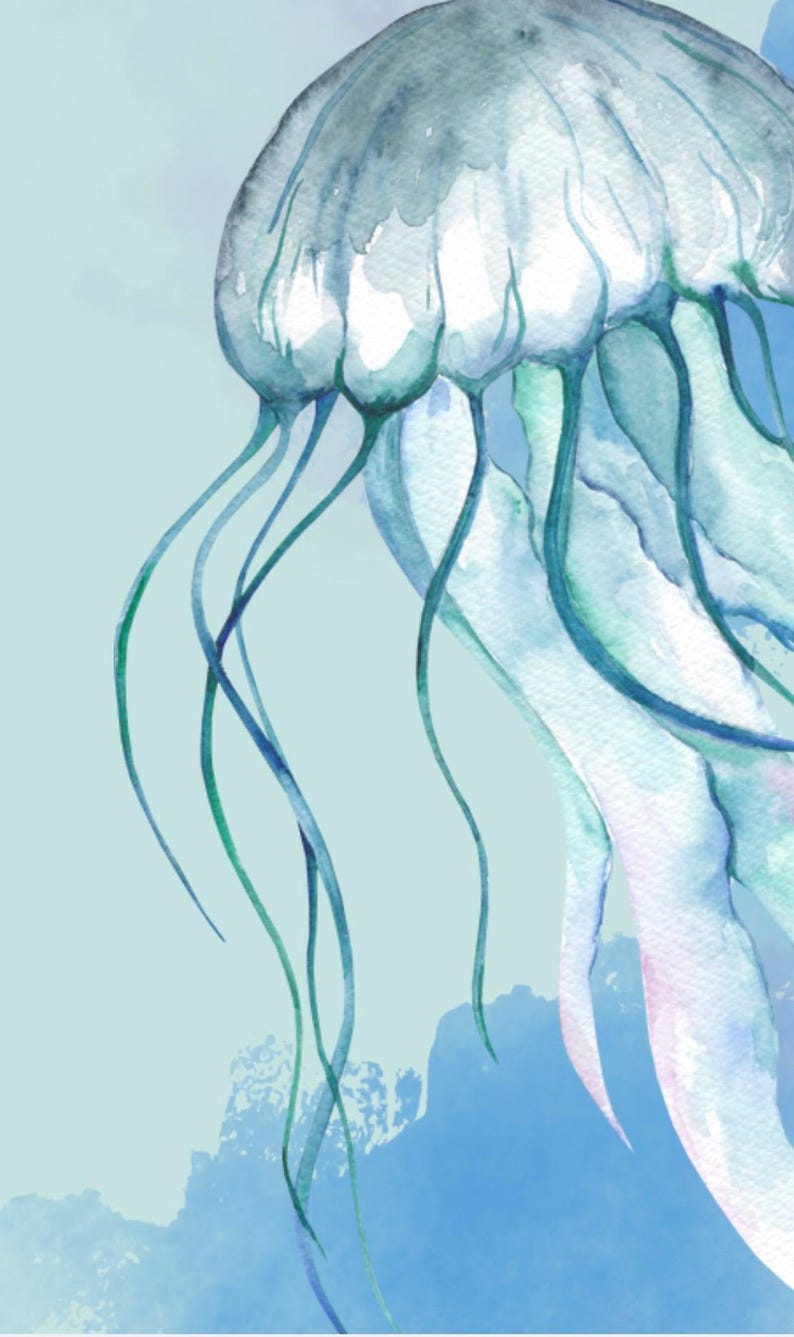 Watercolor Jellyfish Digital Download Tranquil Ocean Art - Etsy