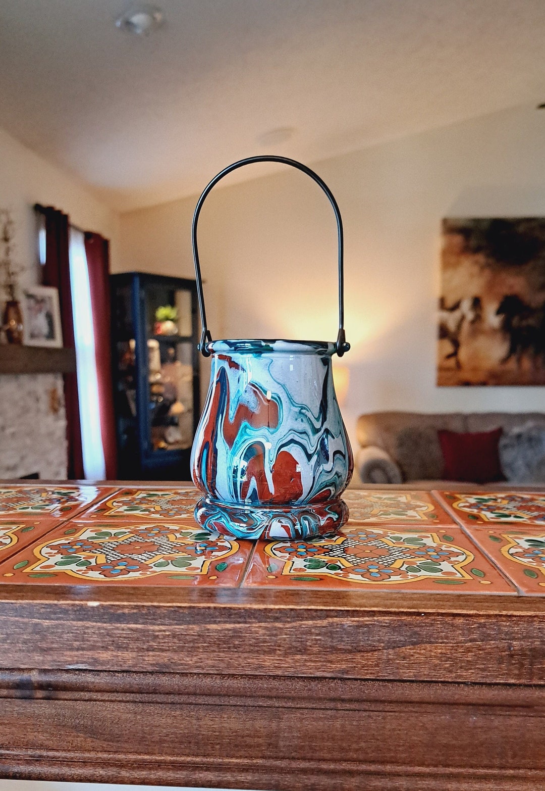 Jar With Handle Handmade Fluid Art Glass Vase Gift Home - Etsy