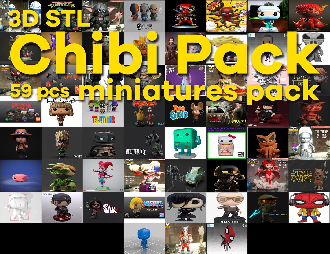 3D STL Chibi Pack 3d stl pack stl pack stl bundle stl file chibi stl chibi 59 pcs bundle ...