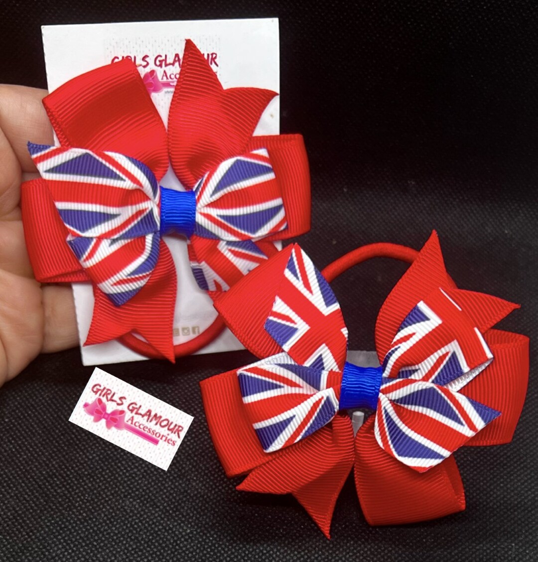 Red Union Jack Hair Pinwheel Bow Bobbles Coronation Headband Hairband ...