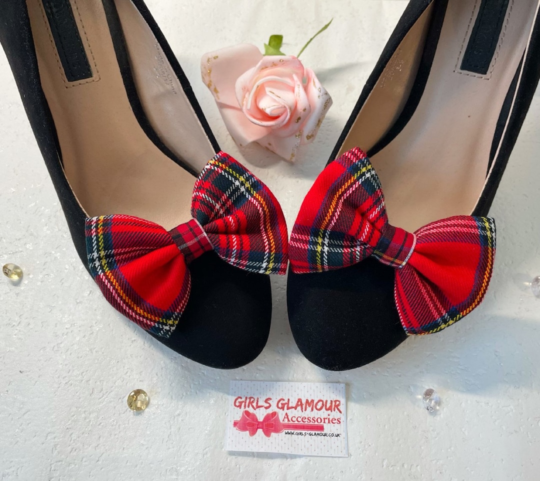 Red Royal Stewart Bow Shoes Tartan Plaid Sash Rosette Burns Night ...