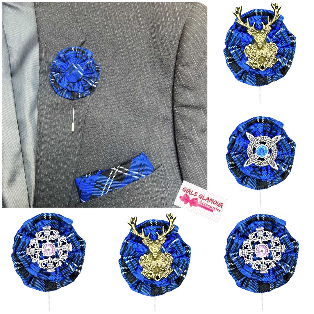 Scottish Swan Blue Stewart Lapel Pin Plaid Tartan Plaid Sash Rosette ...