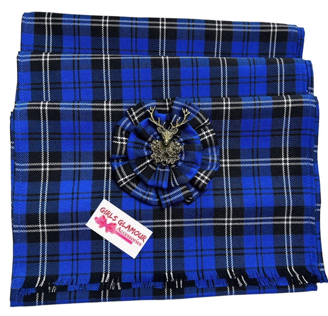 25x240cm Scottish Celtic Swan Blue Tartan Sash Rosette Burns Night ...