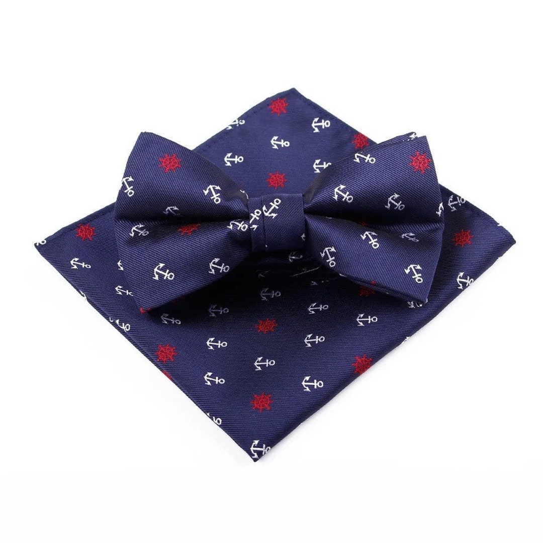 Men Bow Tie Anchor Nautical Navy Slim Hanky Handkerchief Sailor Costume ...