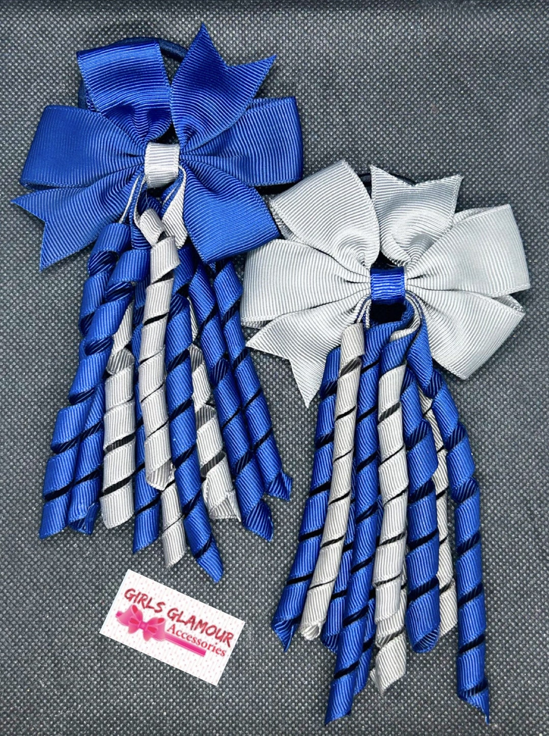 School Grey Navy Blue Gingham Hair Korker Bow Bobbles Coronation ...