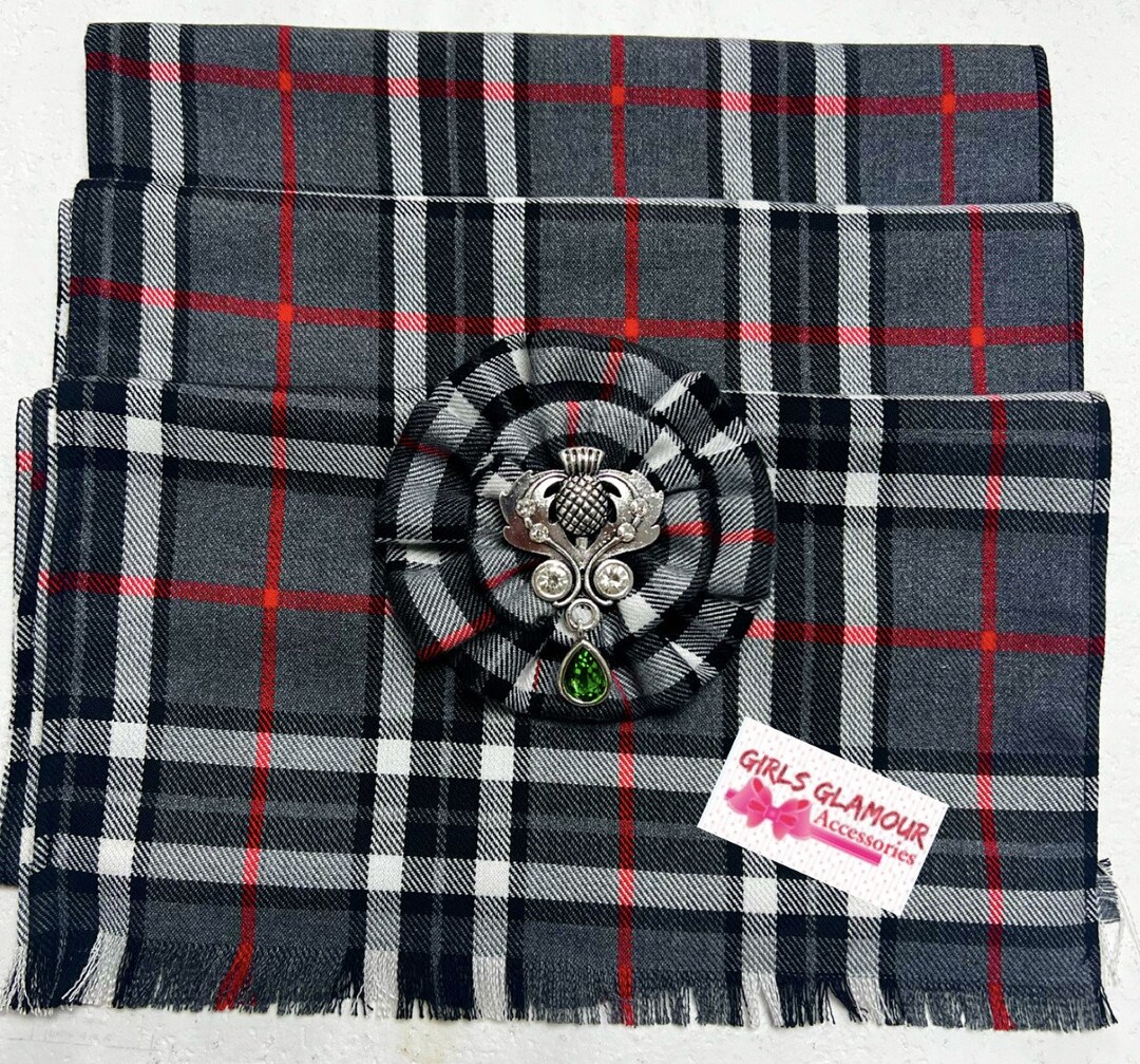 Scottish Celtic Thompson Grey Tartan Plaid Sash Rosette Burns Night ...
