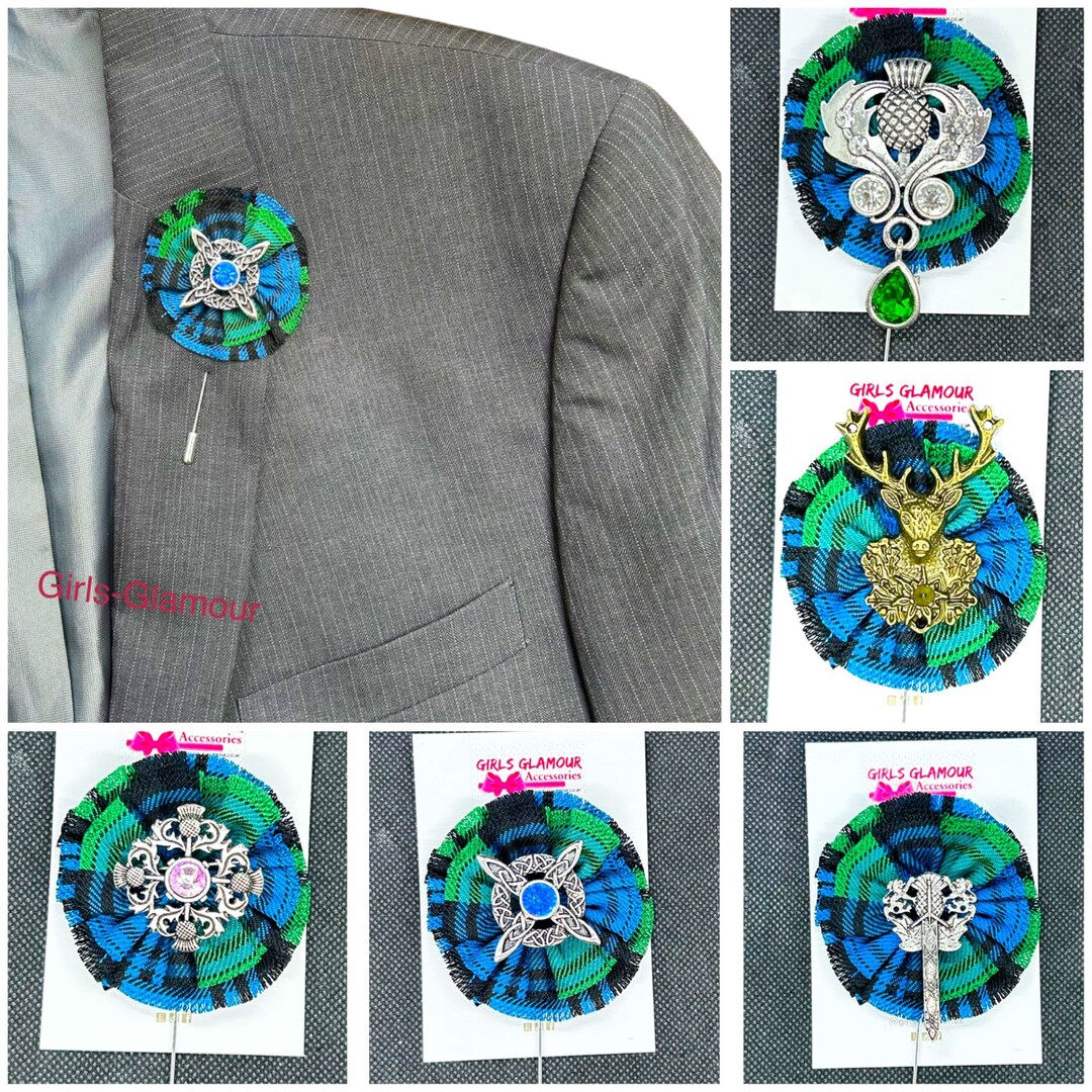 Scottish Campbell Ancient Stewart Lapel Pin Tartan Plaid Sash Rosette ...