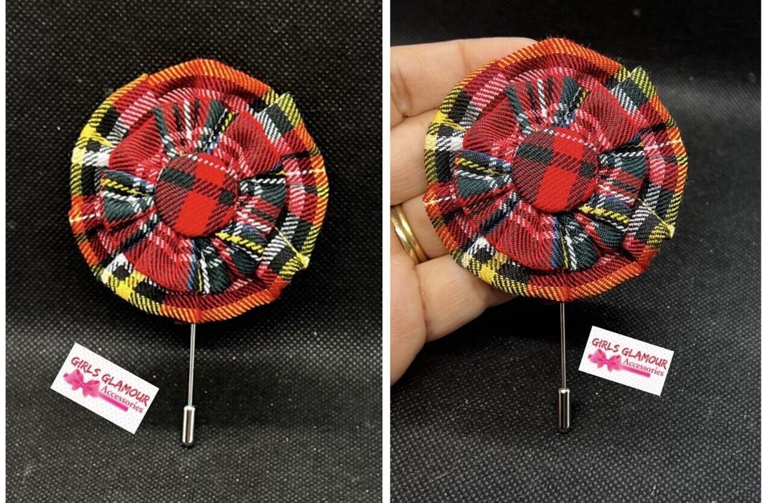 Scottish Royal Stewart Lapel Pin Red Tartan Plaid Sash Rosette Burns ...