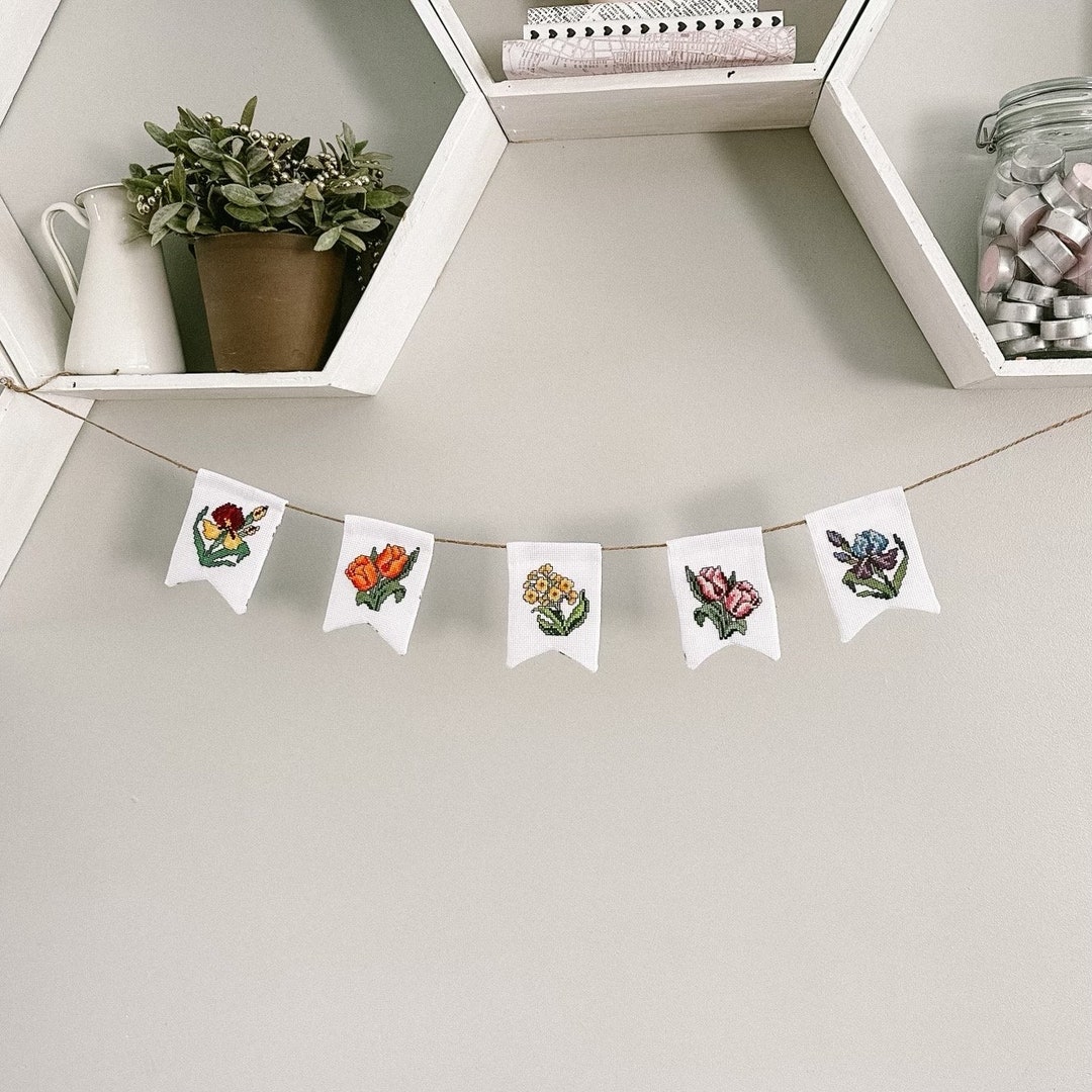 Floral Cross Stitch Banner - Etsy