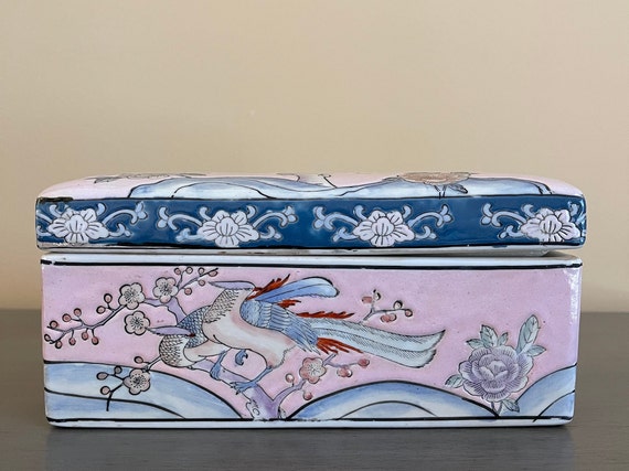8" Vintage Chinese Hand Painted Porcelain Box | Large… - Gem