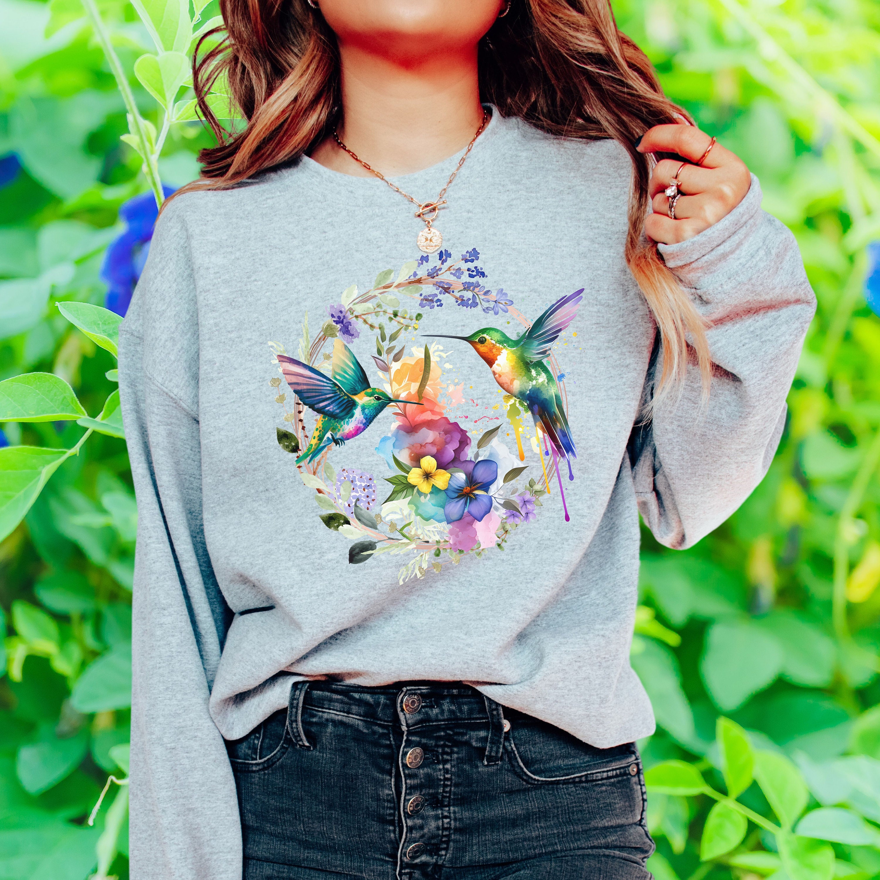 Hummingbird Sweatshirt Humming Bird Gifts Floral Hummingbird Shirt Bird ...