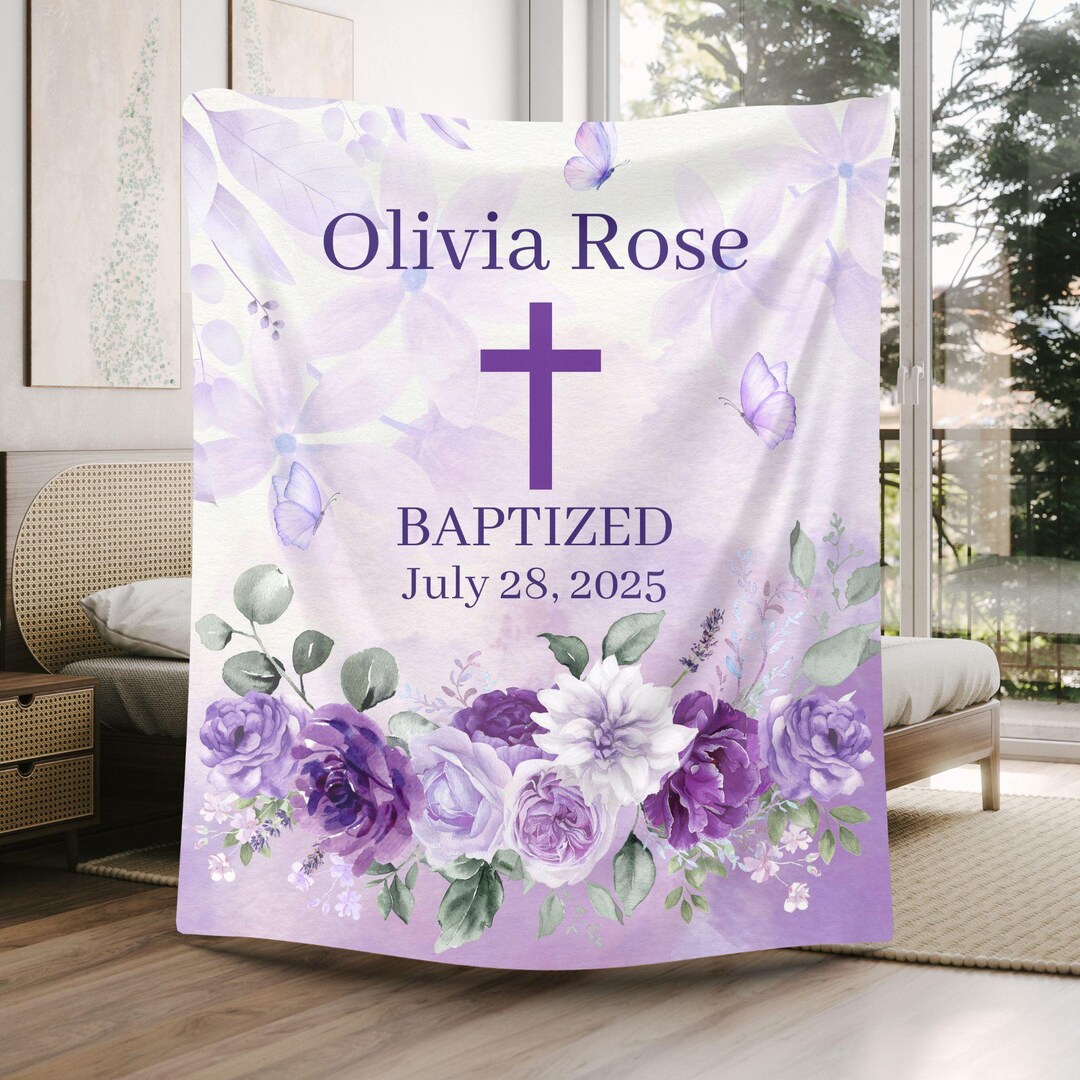 Personalized Baptism Blanket: Purple Floral Gift for Girls - Etsy