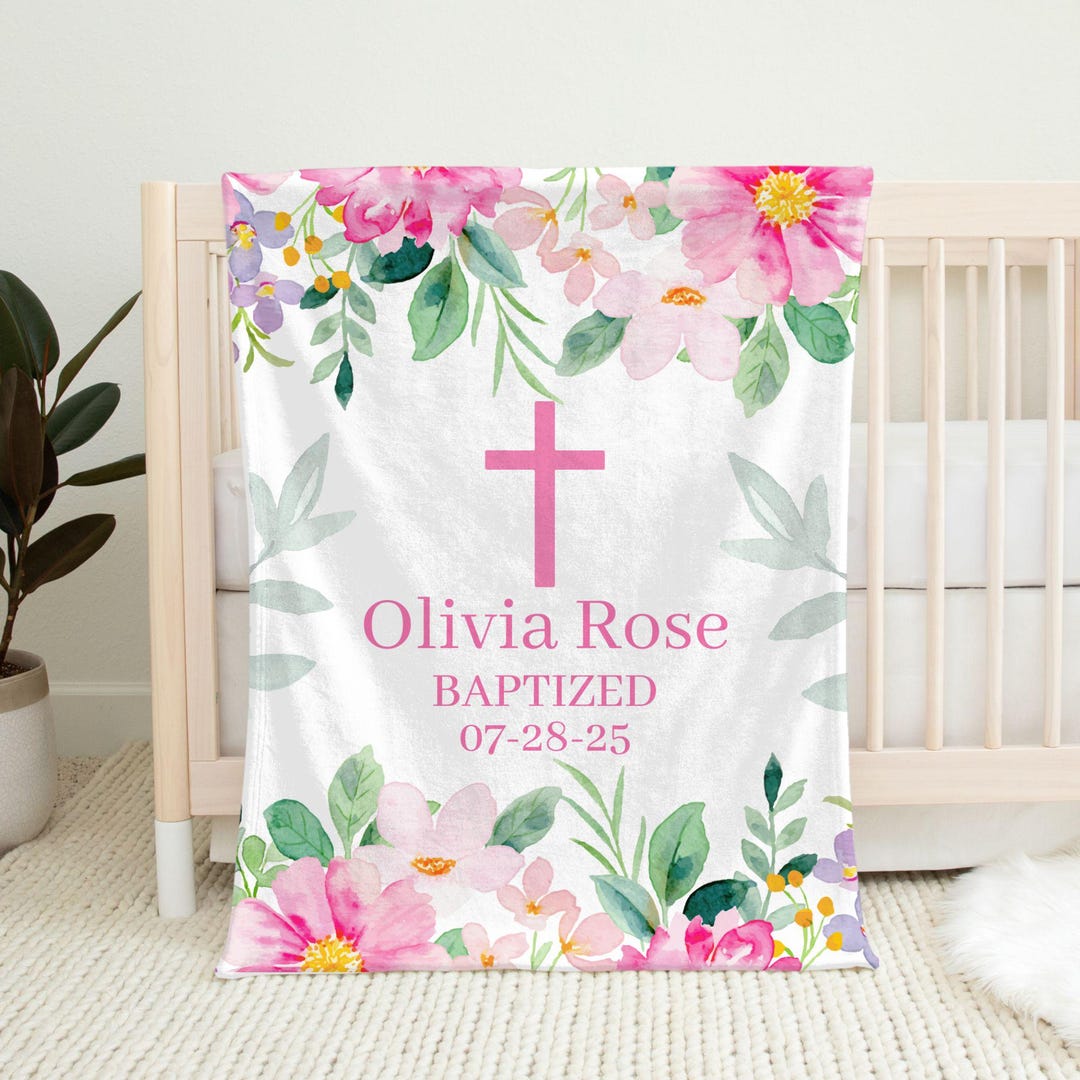 Personalized Baptism Blanket for Girl Baptism Keepsake, Pink Floral ...