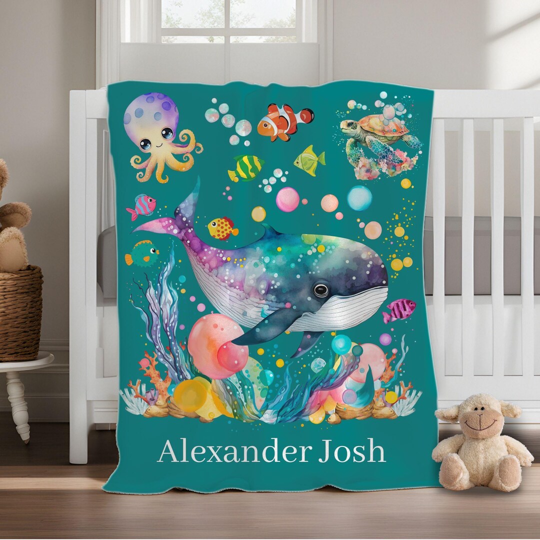 Whale Baby Blanket Personalized Newborn Blanket Under the Ocean Sea ...