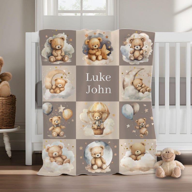 Teddy Bear Baby Blanket Personalized Newborn Blanket for Boy or Girl ...