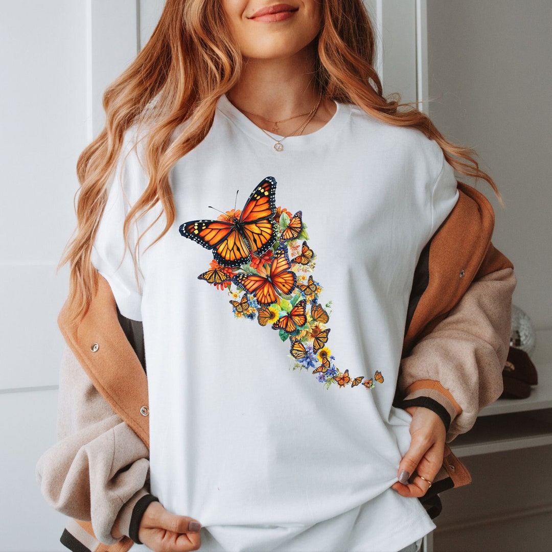Monarch Butterfly Shirt Orange Butterfly Apparel Cottagecore T-shirt ...