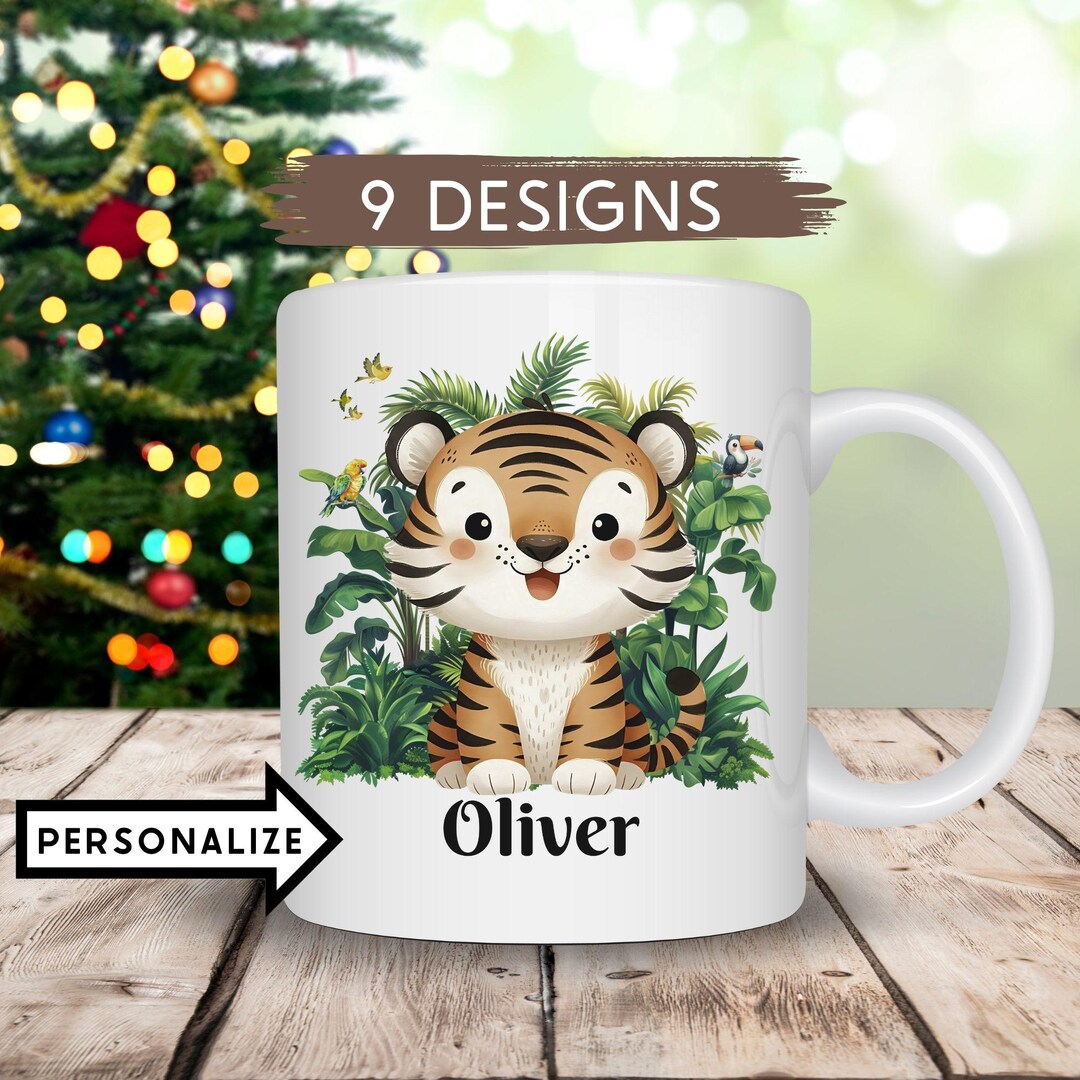 Tiger Personalized Mugs for Boys Custom Christmas Gift Safari Jungle ...