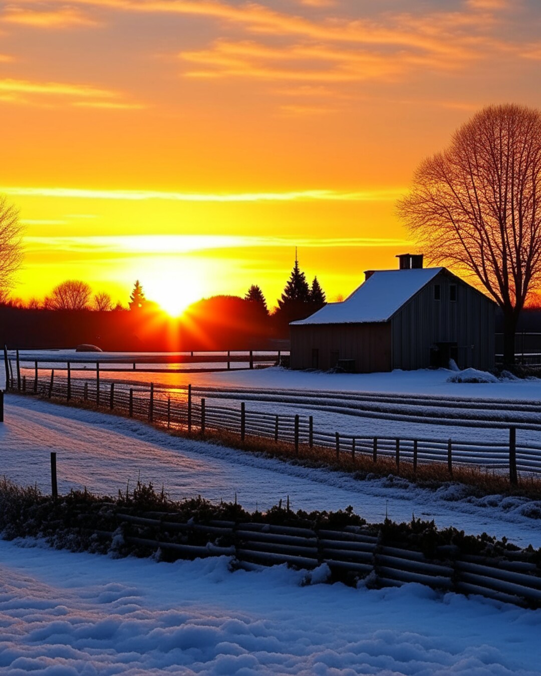 Autum, Sunrise Farm Farmhouse Rural Country Setting Leaves Cows This is ...