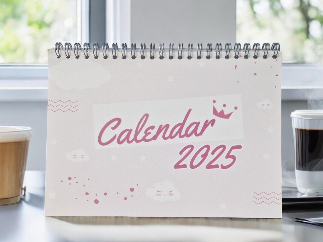 Pink Clouds A5 2025 Wire Bound Desk Calendar, 12 Page Desk Calendar ...