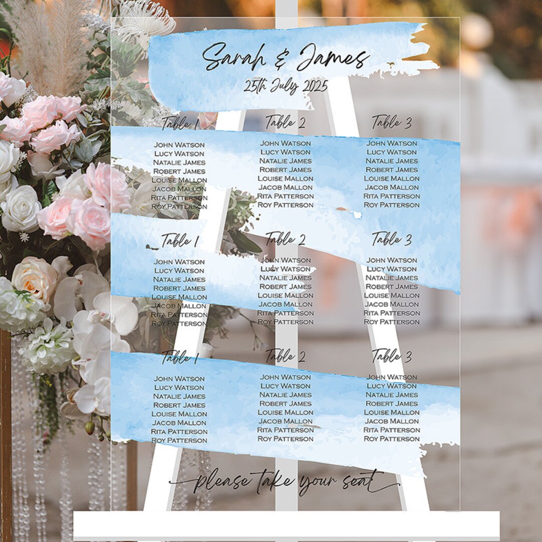 Watercolour Splash Acrylic Wedding Table/seating Plan, Acrylic Table ...