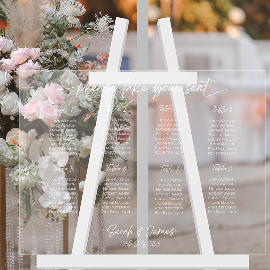 Custom A2 Acrylic Wedding Table Plan: Laser Engraved Seating Chart ...