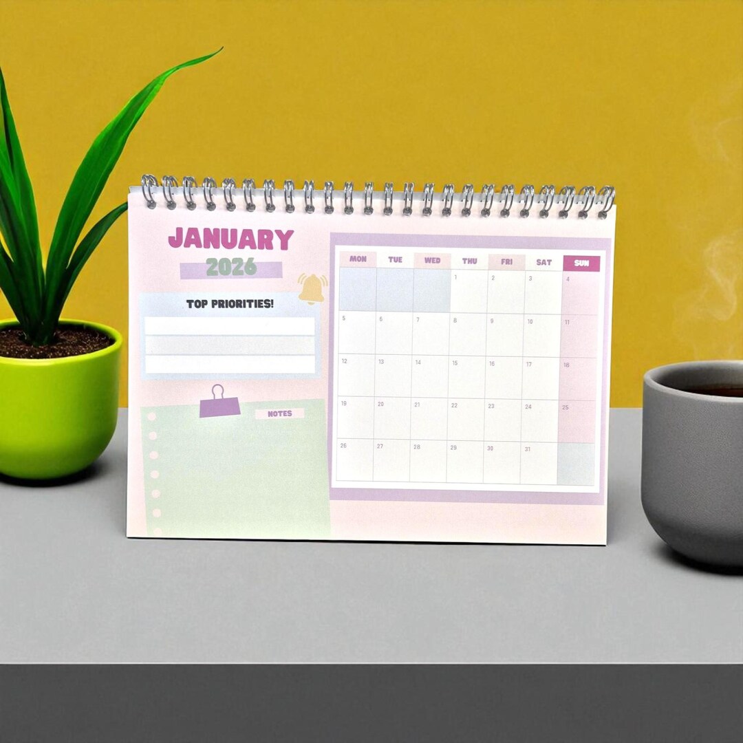 Pastel A5 Desk Calendar 2026: Wire Bound, Bespoke Design - Etsy