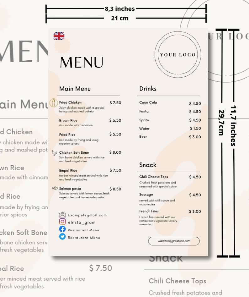 Beige Restaurant Menu Template, Eye-catching, Stylish, Professional ...