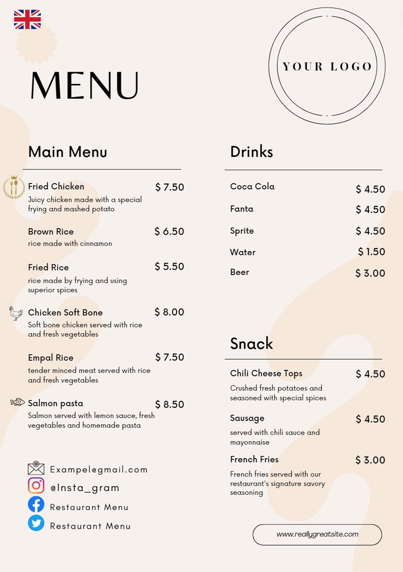 Beige Restaurant Menu Template, Eye-catching, Stylish, Professional ...
