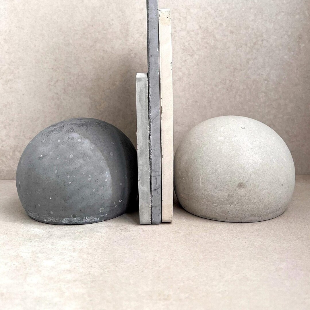 Concrete Sphere Bookend, Round Ball Sculpture, Stone Shelf Decor ...