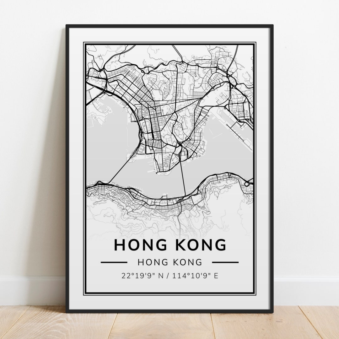 Hong Kong City Map Print, Street Map Poster, Home Decor, Wall Art, Gift ...