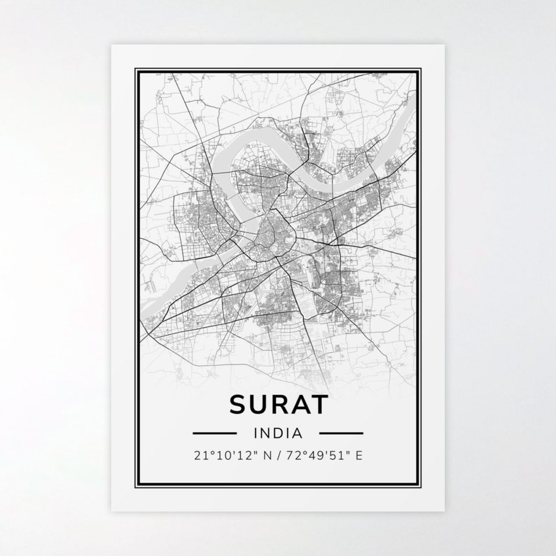 Surat City Map Print, Street Map Poster, Home Decor, Wall Art, Gift ...