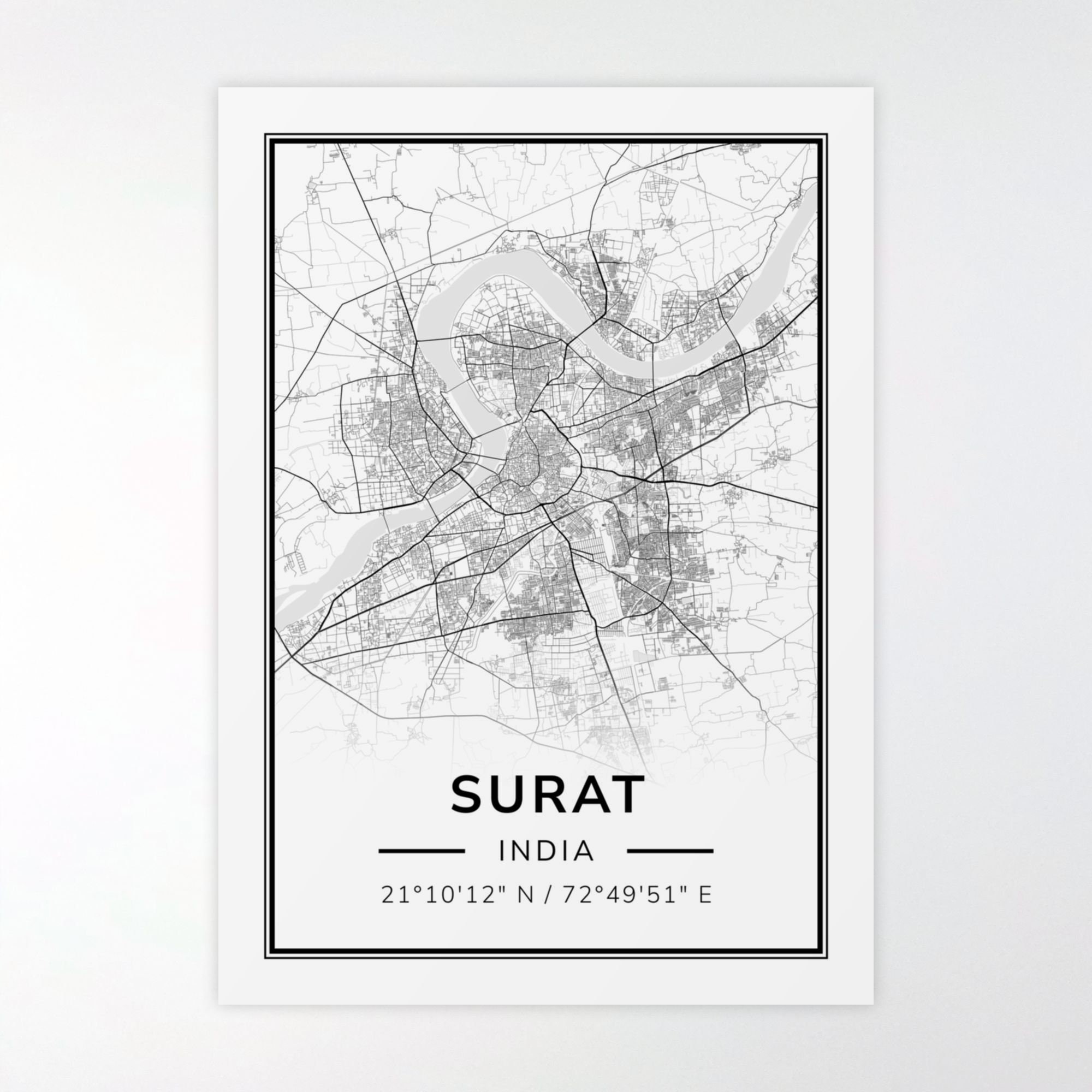 Surat City Map Print, Street Map Poster, Home Decor, Wall Art, Gift ...