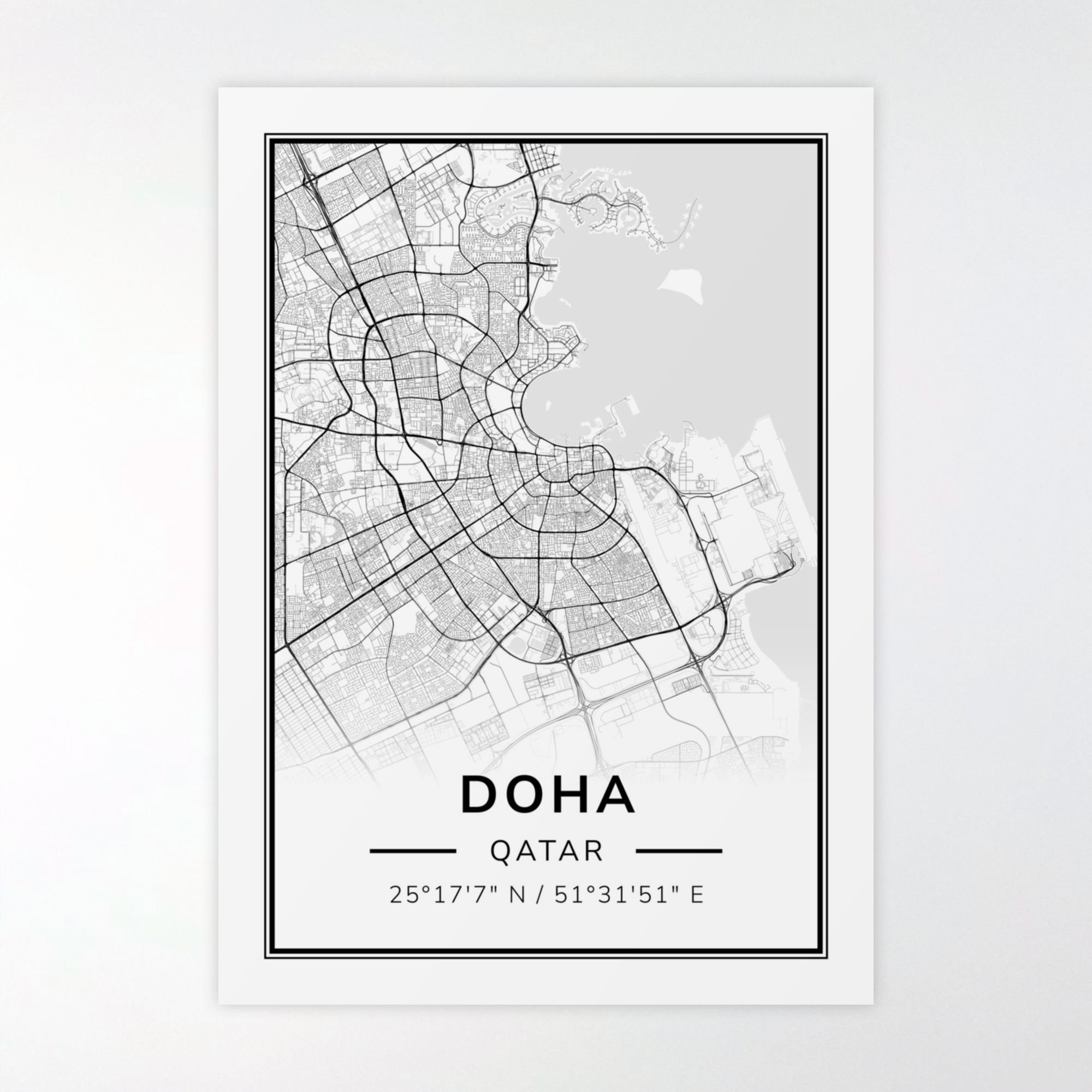 Doha City Map Print Street Map Poster Home Decor Wall Art - Etsy