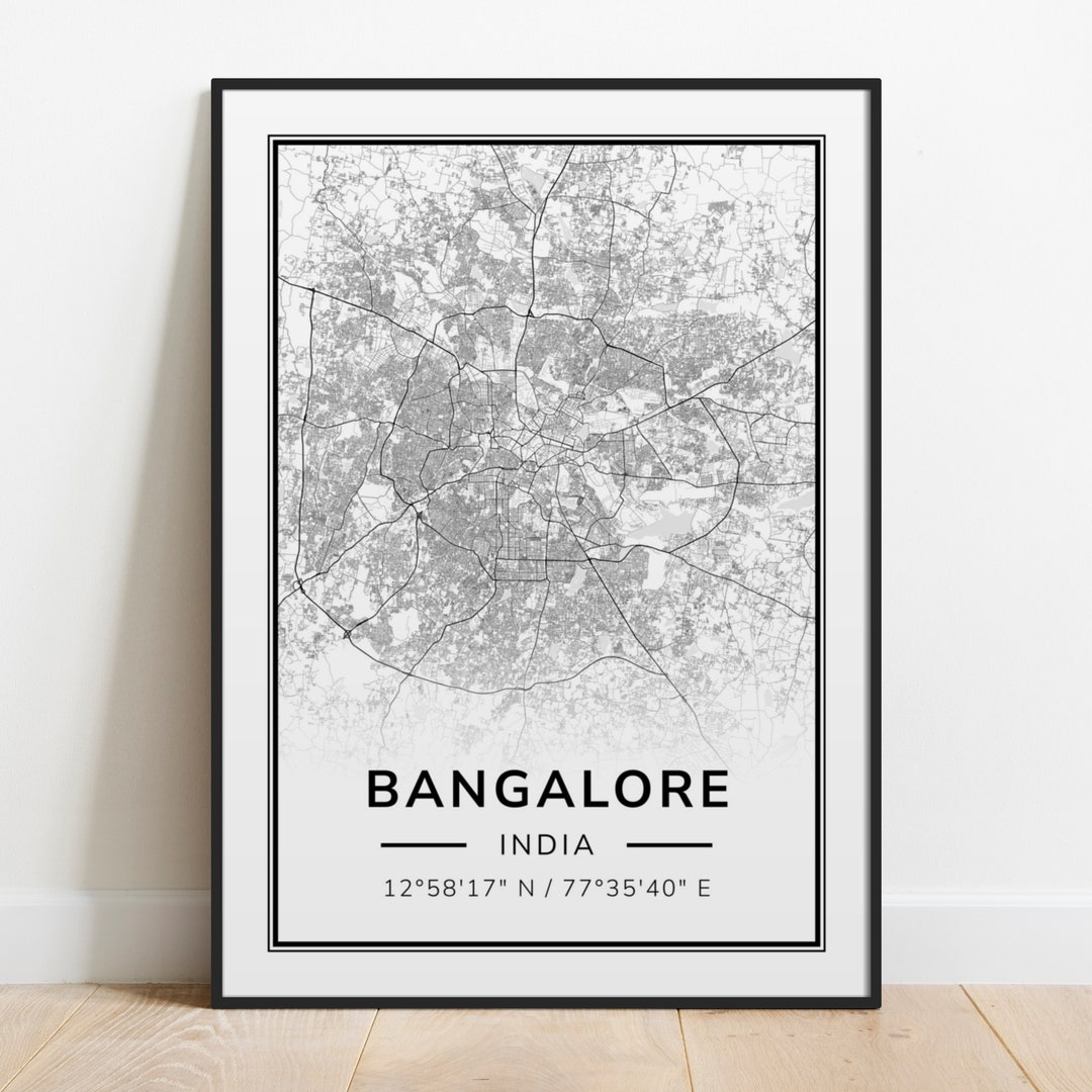 Bengaluru City Map Print, Street Map Poster, Home Decor, Wall Art, Gift ...