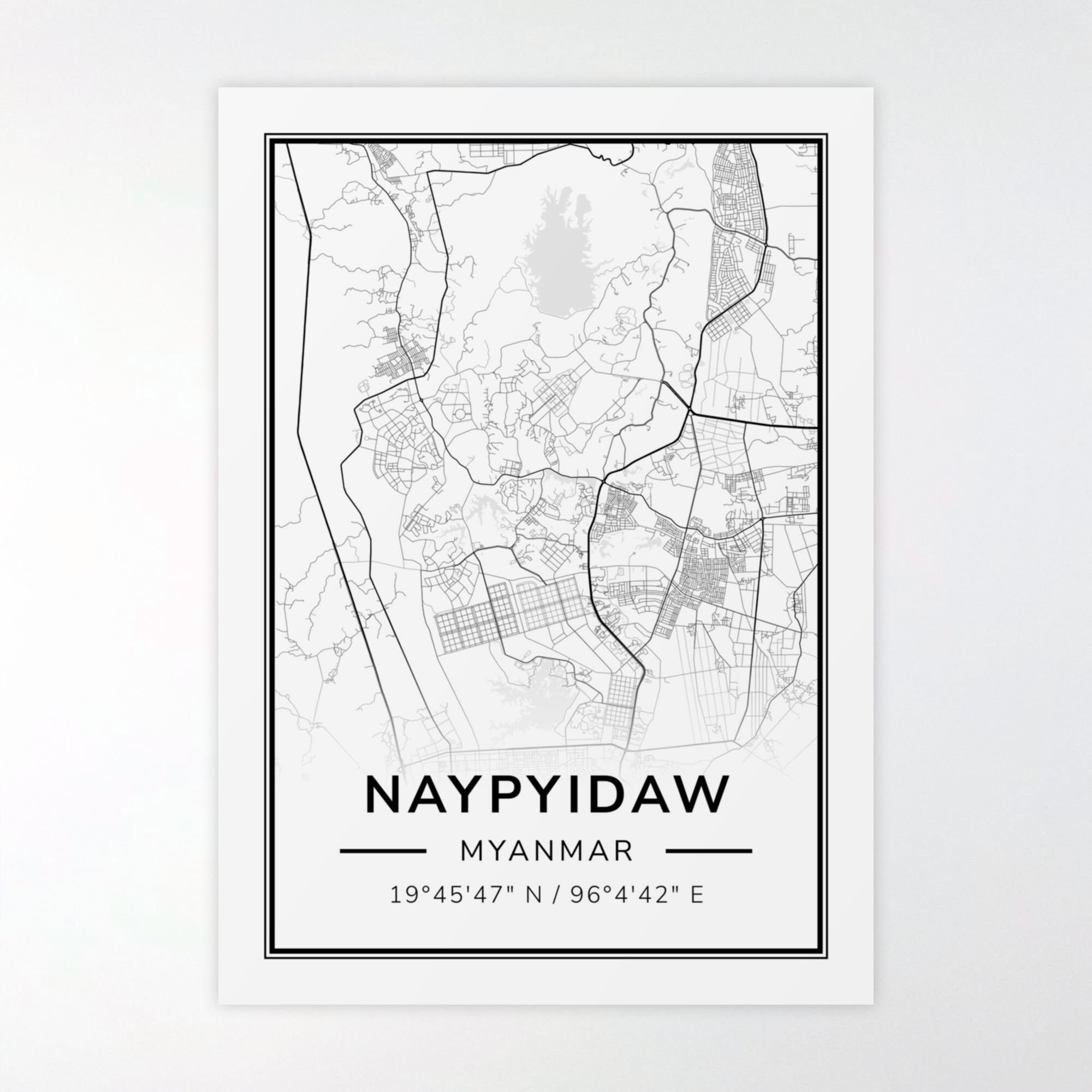 Naypyidaw City Map Print, Street Map Poster, Home Decor, Wall Art, Gift ...