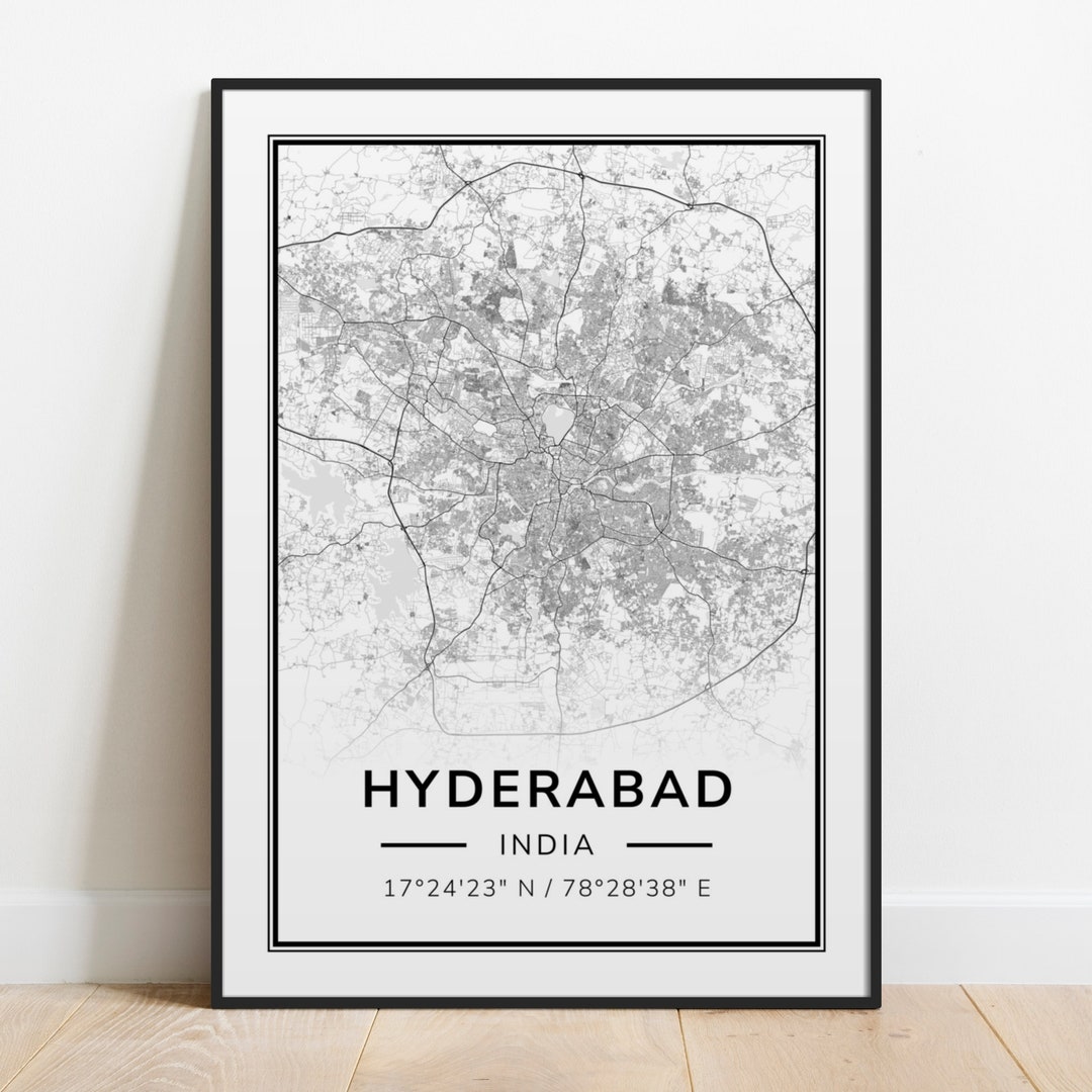 Hyderabad City Map Print, Street Map Poster, Home Decor, Wall Art, Gift ...