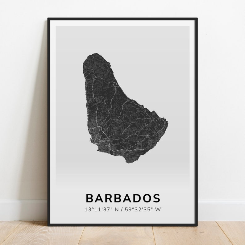 Barbados Map Print, Street Map Poster, Home Decor, Wall Art, Gift Ideas ...