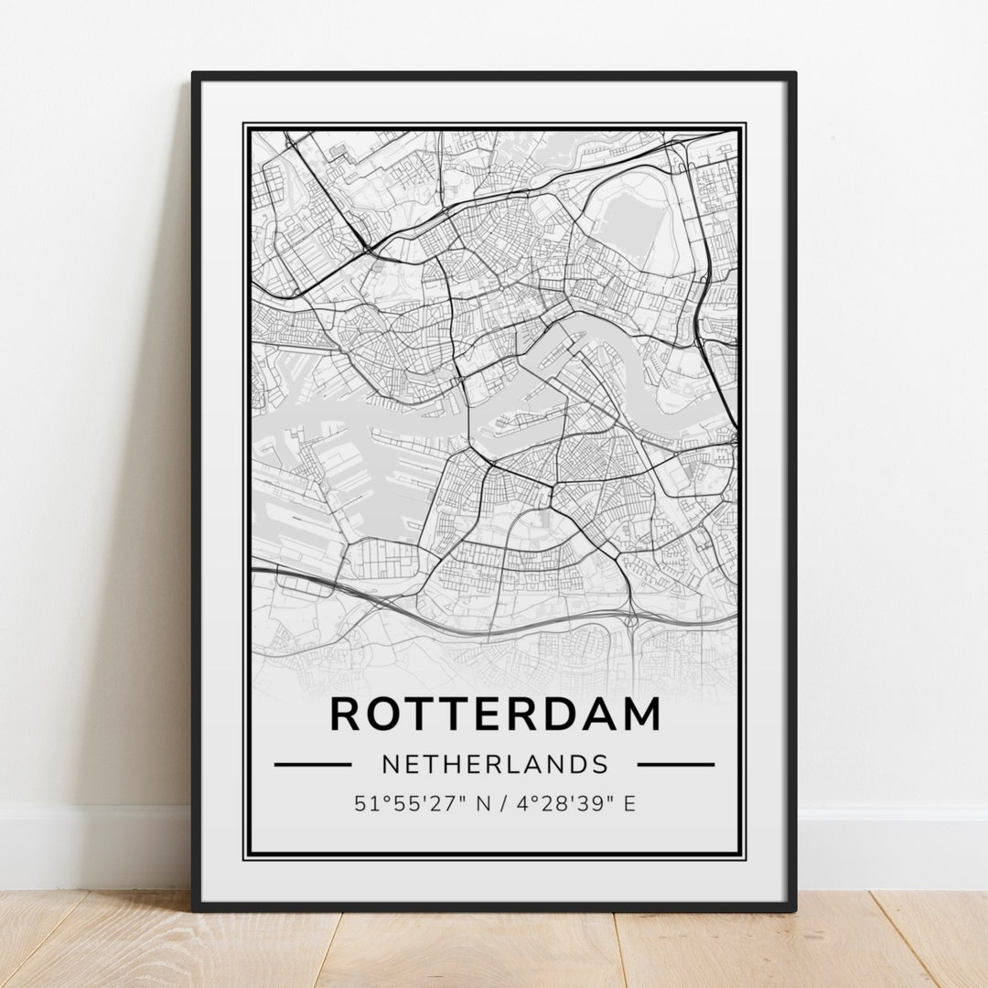 Rotterdam City Map Print, Street Map Poster, Home Decor, Wall Art, Gift ...