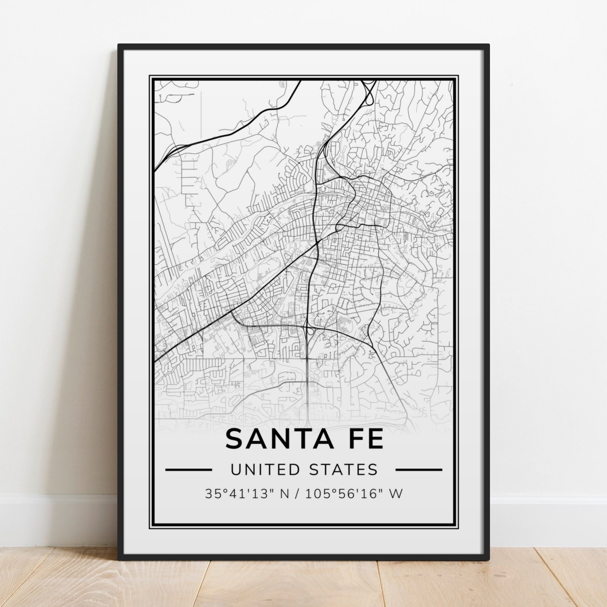 Santa Fe City Map Print, Street Map Poster, Home Decor, Wall Art, Gift ...