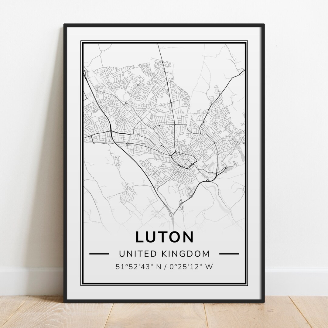 Luton City Map Print, Street Map Poster, Home Decor, Wall Art, Gift ...