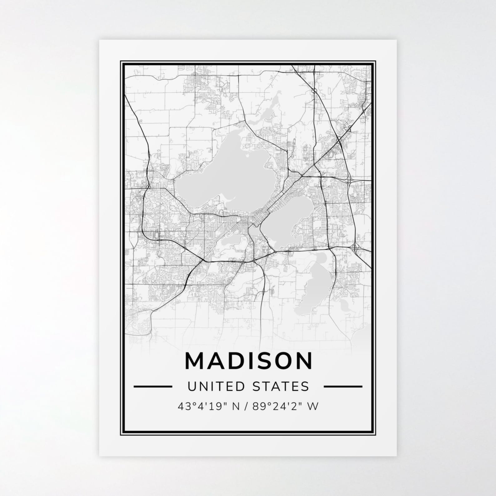 Madison City Map Print, Street Map Poster, Home Decor, Wall Art, Gift ...