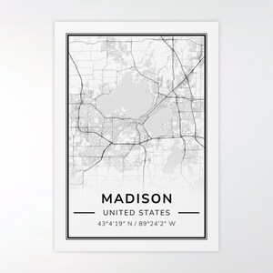 Madison City Map Print, Street Map Poster, Home Decor, Wall Art, Gift ...