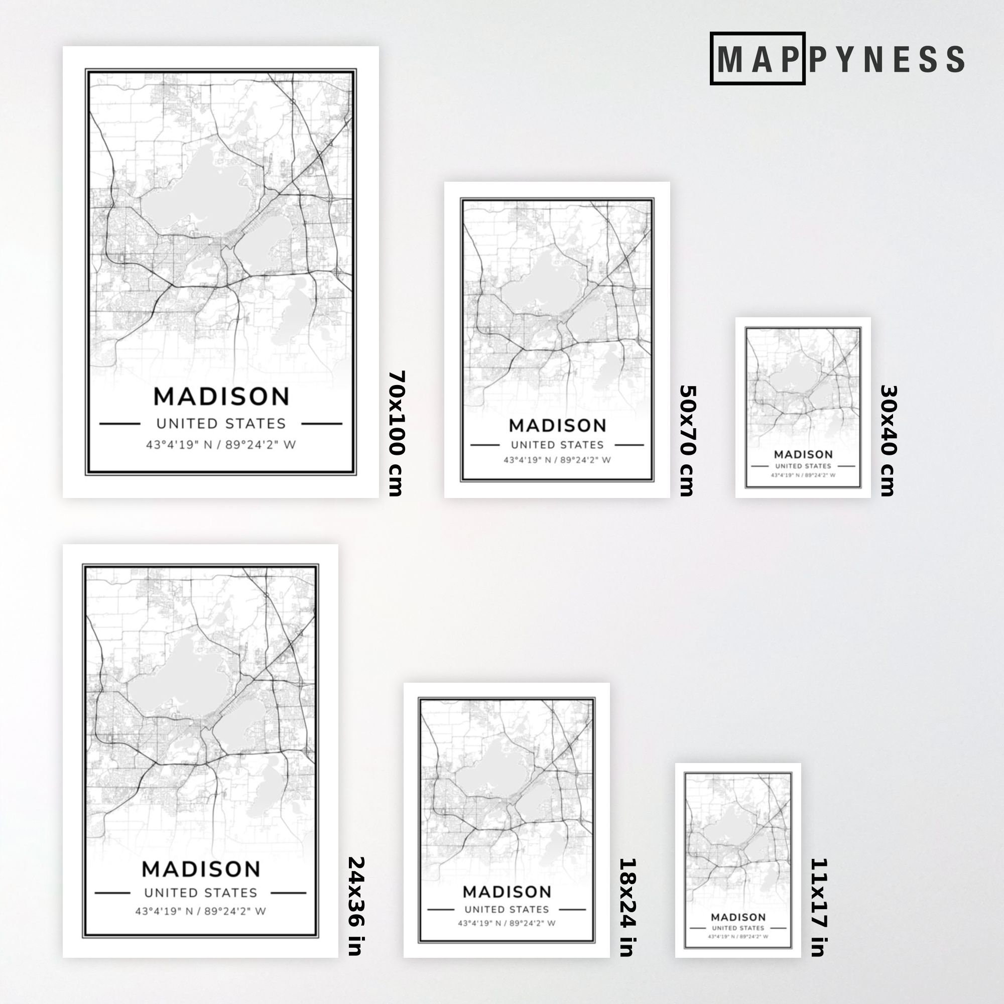 Madison City Map Print, Street Map Poster, Home Decor, Wall Art, Gift ...