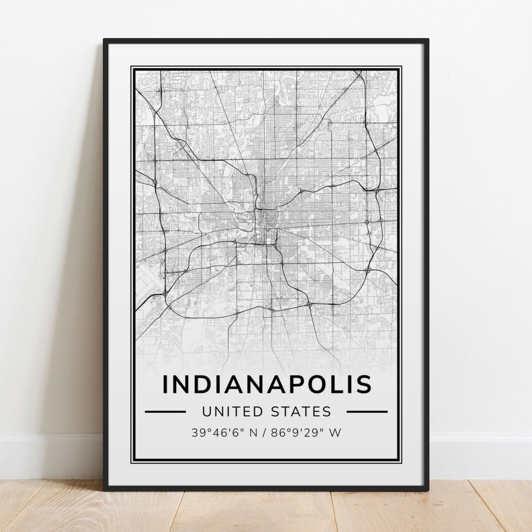 Indianapolis City Map Print, Street Map Poster, Home Decor, Wall Art ...