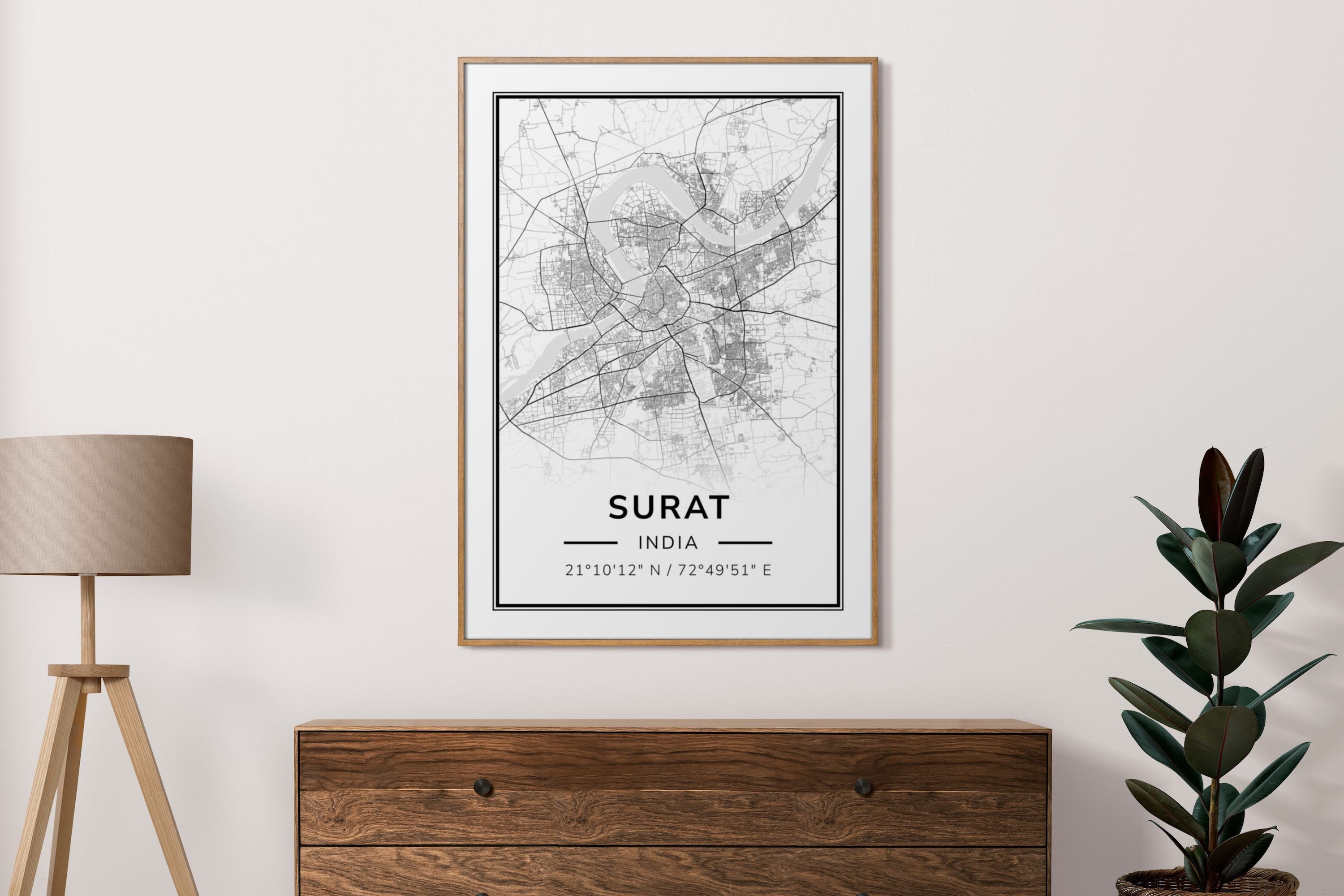 Surat City Map Print, Street Map Poster, Home Decor, Wall Art, Gift ...