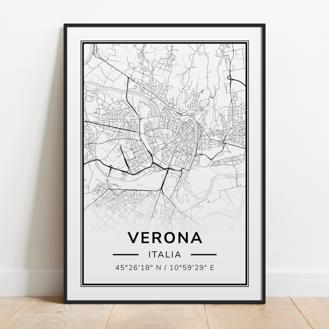 Verona City Map Print, Street Map Poster, Home Decor, Wall Art, Gift ...